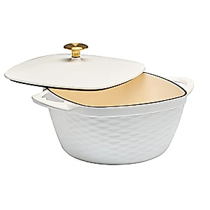Prisma 7 Qt Enameled Cast Iron Covered Square Dutch Oven (White)