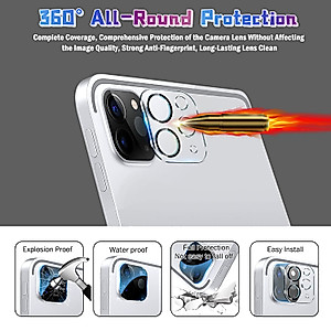 QHOHQ [2+2 Pack Tempered Glass Screen Protector for iPad Pro 11 2022/2021/2020 (4th/3rd/2nd Generation) with Camera Lens Protector, Ultra HD, Anti-Scratch, Designed for Face ID＆Apple Pencil