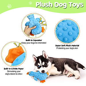 IOKHEIRA Dog Plush Toy for Large Aggressive Chewers,Indestructible Dog Squeaky Toys,Stuffed Animals Toys with Cotton Material and Crinkle Paper,Durable Chewing Toys (Blue-Green, Duck)