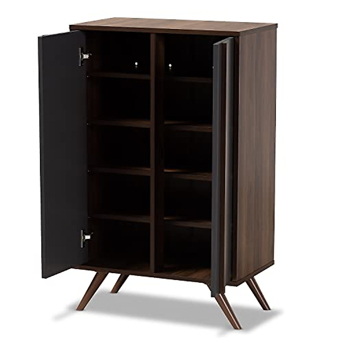 Baxton Studio Naoki Modern and Contemporary Two-Tone Grey and Walnut Finished Wood 2-Door Shoe Cabinet
