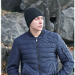 Connectyle Outdoor Classic Bassic Men 's Warm Winter Hats Thick Knit Long Cuff Beanie Cap with Lining, 55 60cm, Black