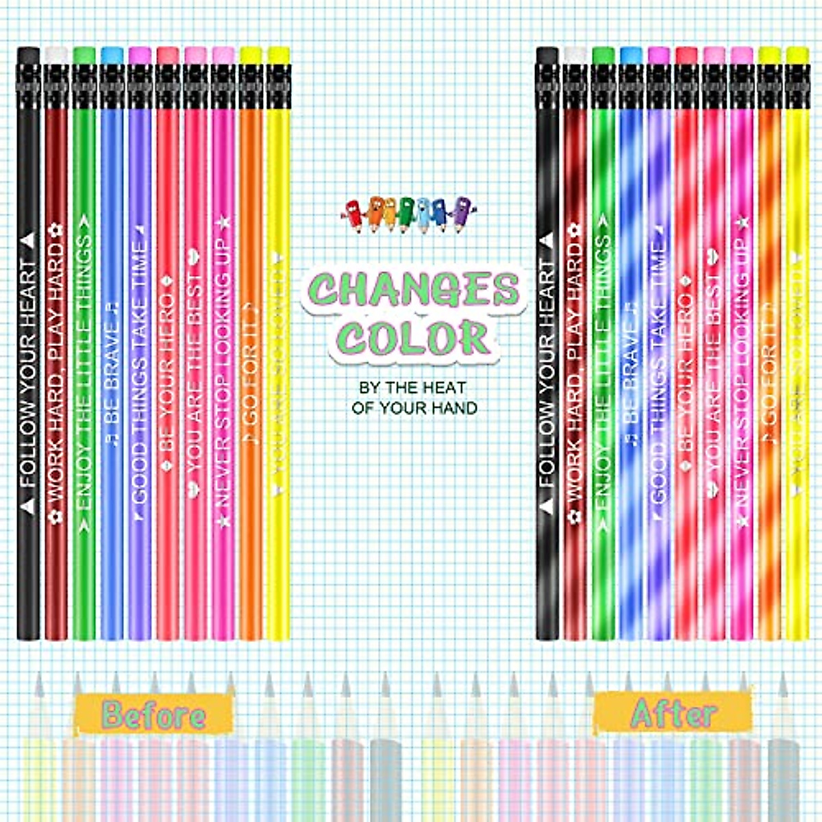Color Changing Mood Pencils with Motivational Quotes - 40 Pcs Set