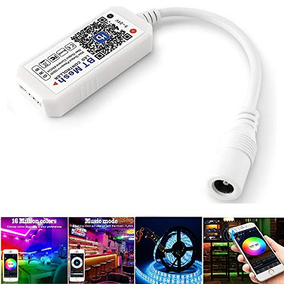 LED Controller, Bluetooth Mesh Smart RGB Controller for LED Strip Lights, More 64 LED Strip Collaborations, Dimmable Colors, Sunset Alarm Clock