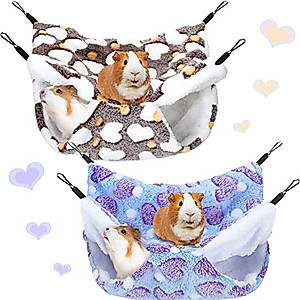 Boao 2 Pcs Guinea Pig Rat Hammock Hamster Hanging Hammock/ Accessories for Small Animals Chinchilla Parrot Sugar Glider Ferret (Purple, Coffee Color, Heart Pattern)