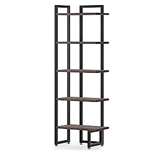 Tribesigns Corner Shelf, 5 Tier Wide Industrial Wood Wall Corner Bookshelves, Corner Storage Rack Shelves Display Plant Flower Stand Ladder Bookcase for Home Office Kitchen Bedroom
