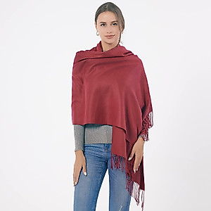 Women Pashmina Scarf Wrap Shawl Soft Wool Travel Blanket Accessories Evening Wedding Party Mom Grandma Best Friend Sister Wife Girlfriend Christmas Good Gift Burgundy