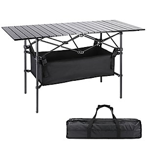 Moosinily Camping Table 4Ft Folding Table with 54 L Storage Bag Tighten Band Folding Picnic Table Aluminum Roll up Table Folding Camp Table for Outdoor Beach Grill BBQ Travel Black