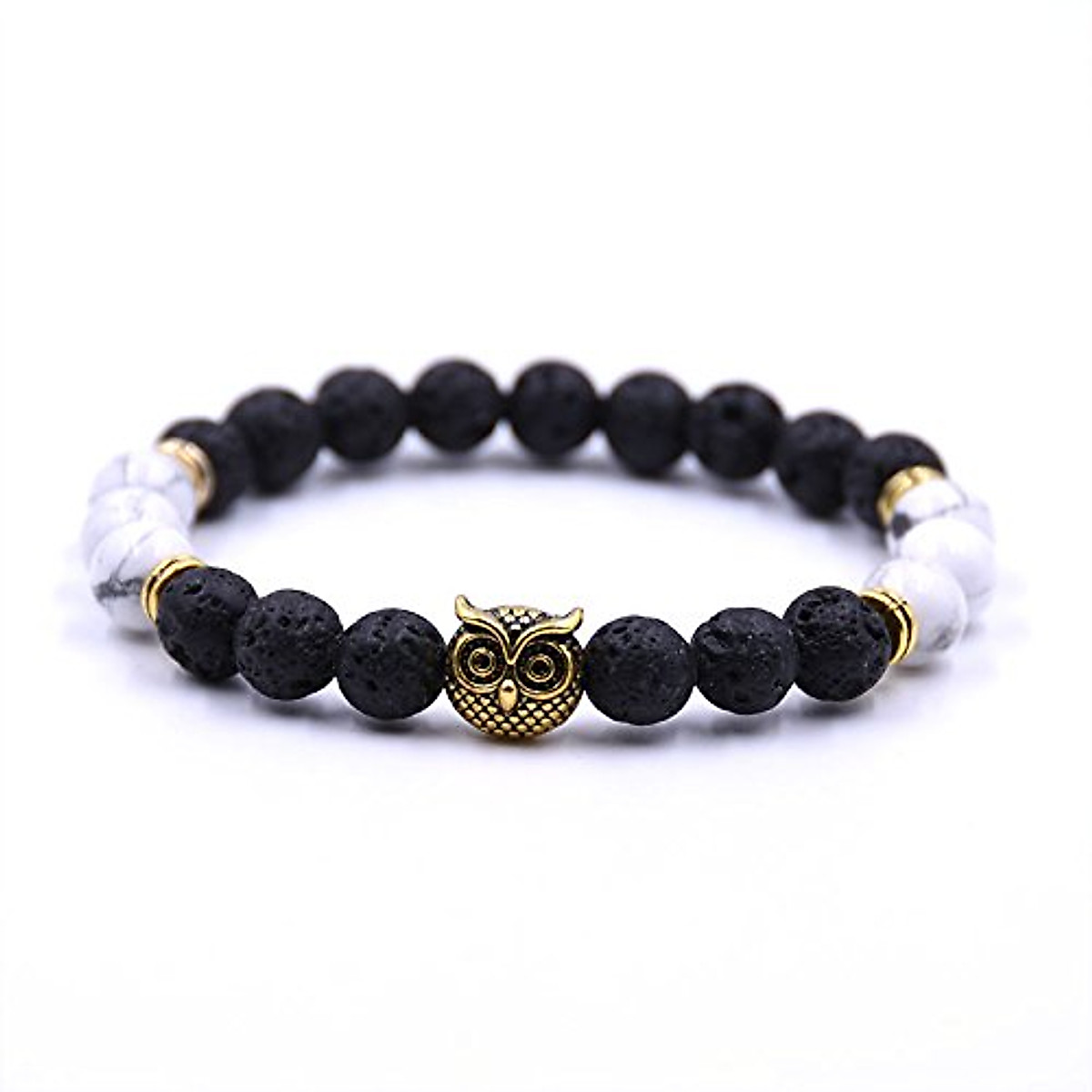JOYA GIFT Chakra Lava Stone Owl Beads Bracelets Mens Womens Friendship Bracelets Set