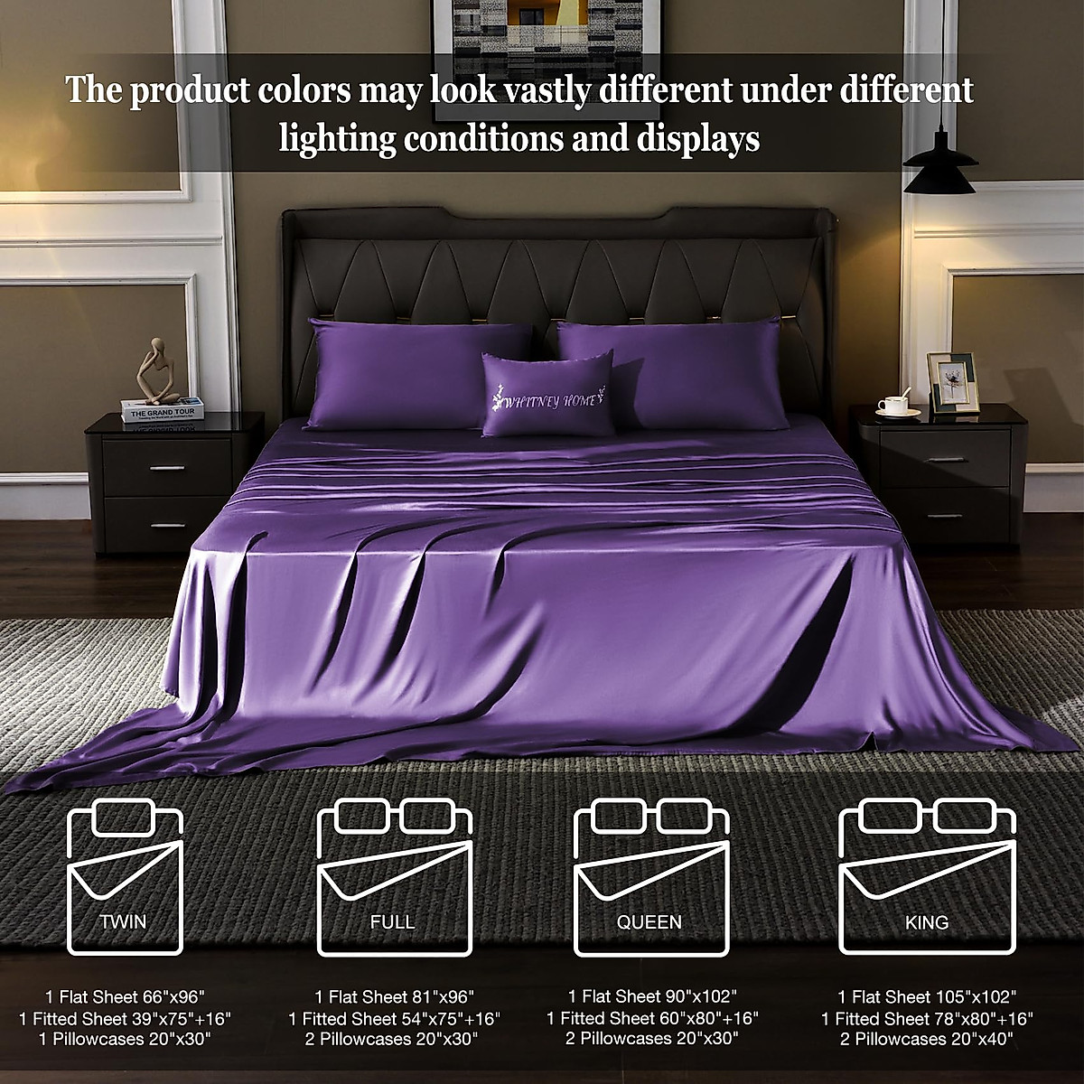 Whitney Home Textile Queen Size Sheet Set - Rayon Derived from Bamboo, Luxury Cooling Bed Sheets, 16" Extra Deep Pocket, Soft & Breathable Hotel Bedding Sheets and Pillowcases Sets