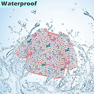 Haimoburg 3 Pcs Waterproof Long Sleeves Baby Bibs Weaning Smock Bib 3-24 Months