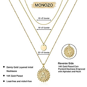 Layered Necklaces for Women Trendy, 14K Gold Plated Layering Disc Choker Necklace Handmade Letter A Pendant Coin Initial Necklaces for Women Layered Gold Necklaces for Women Gold Jewelry for Women