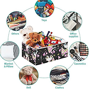 visesunny Rectangular Shelf Basket Black Cat Floral Clothing Storage Bins Closet Bin with Handles Foldable Rectangle Storage Baskets Fabric Containers Boxes for Clothes,Books,Toys,Shelves,Gifts