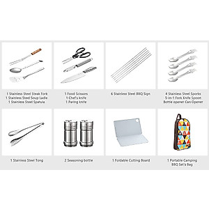 Portable Camping Kitchen Utensil Set, BBQ-21 PCS with Carrying Bag, Stainless Steel Outdoor Cooking and Grilling Utensil, Perfect for Travel, Picnics, RV, Camping