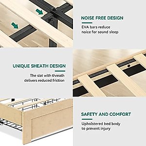 YITAHOME Queen Size Bed Frame, Platform Bed Frame with Storage Drawers, Upholstered Bed Frame with Headboard Built-in 2 USB Charging Stations and Strong Wood Slats Support, No Box Spring Needed, Beige
