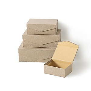 Soul & Lane Kraft Paper Decorative Gift Boxes with Lids and Magnetic Closure (Set of 4): Nesting Rectangle Flip Top Cartons, Stackning Empty Baskets for Gifts, Stylish Mache Packaging Containers
