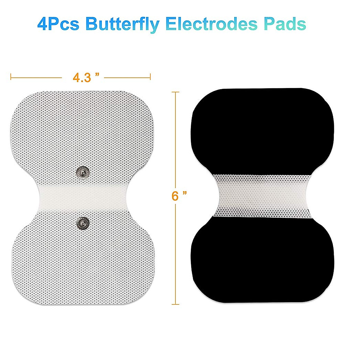 LotFancy TENS Unit Pads 4.3” X 6”, 4Pcs Snap Electrode Pads Large, Butterfly Shape, Reusable, Self-Adhesive