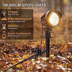 MEIKEE 7W LED Landscape Lights, DC/AC 12V/24V Low Voltage Landscape Lighting, IP66 Waterproof Warm White Landscape Spotlights, 800LM Outdoor Garden Pathway Yard Lights (8 Pack with Connectors)