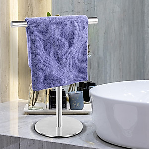 T-Shape Hand Towel Holder - Standing Hand Towel Rack for Bathroom or Kitchen Countertops, with SUS304 Stainless Steel Brushed Finish, Minimalist Style