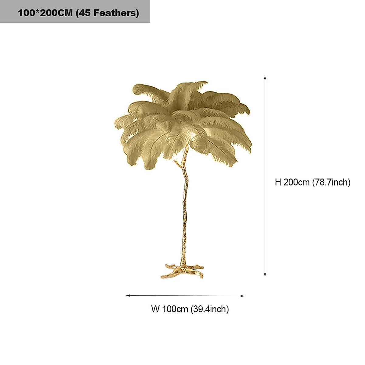 JAYMP Ostrich Feather Floor Lamp for Living Room Sofa Bedside Standing Reading Lamp Elegant Romantic Beautiful (Height 78.7 inches/ 45 Feathers, Khaki)