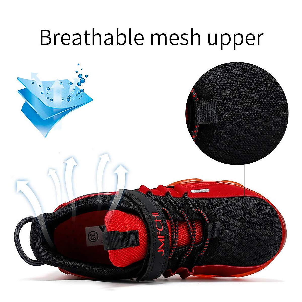 JMFCHI Boys Girls Kids' Sneakers Knitted Mesh Sports Shoes Breathable Lightweight Running Shoes for Kids Fashion Athletic Casual Shoes Black/Red Size 5