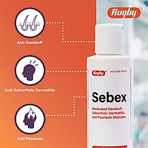 Rugby Sebex Medicated Dandruff Shampoo for Women and Men - 2% Sulfur and 2% Salicylic Acid Anti-Dandruff Shampoo - Helps With Symptoms of Seborrheic Dermatitis and Psoriasis - 4 Oz. (6 Pack)