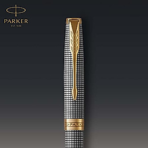 PARKER Sonnet Ballpoint Pen, Chiselled Silver with Gold Trim, Medium Point Black Ink (1931492)