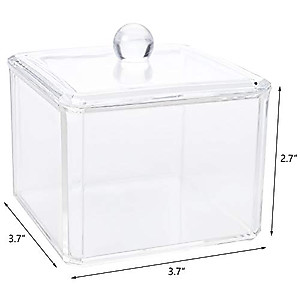 Hedume 4 Pack Qtip Dispenser Holder, 15 Oz Clear Acrylic Canister Set, Modern Square Bathroom Vanity Countertop Storage Organizer for Cotton Ball, Cotton Swab, Q-Tips, Cotton Rounds, Bath Salts