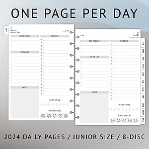 2024 Daily & Monthly Planner Refills for 8-Discbound Junior Size Planners - Appointment Schedule & To Do List, Monthly Tabs, 8-Disc Punched, Jan 2024 - Dec 2024