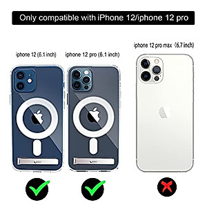 Chitri Compatible for iPhone 12 Case/12 Pro Case Clear 6.1, [Three-Way Stand Magnetic Case] Compatible with MagSafe Charger [with Metal Kickstand] Transparent Hard Back Slim Shockproof Protective Case