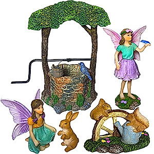 Mood Lab Fairy Garden - Miniature Figurines and Accessories Wishing Well Set of 5 pcs - Fairies Statue Kit