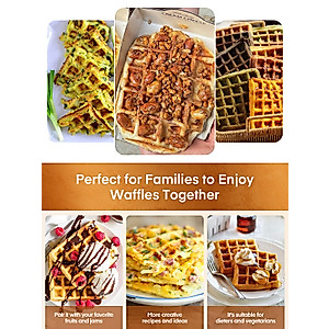 FOHERE Belgian Waffle Maker 4 Slices, 1200W Square Waffle Iron, 5 Browning Levels, Nonstick Plates, Cool-touch Handle, Anti-scald, Anti-overflow, Indicator Lights, Recipe, White