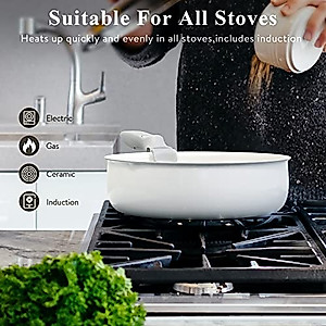 Bazova Pots and Pans Set Nonstick with Detachable Handles, 10 Pcs Ceramic Kitchen Cookware Sets, Stackable Cooking Set for All Stoves Includes Induction, Oven Safe, PFOA & PFAS Free