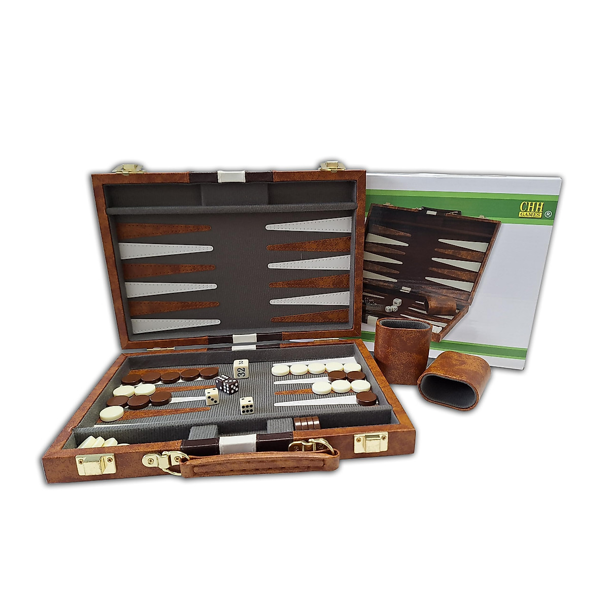 CHH 18" Brown and White Backgammon Set
