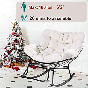 ABATIA Patio Rocking Chairs, Egg Chair Outdoor, Indoor Papasan Chair, Nursery Recliner Chair，Modern Chair for Living Room Porch Garden Lawn (Ivory)