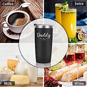 Daddy and Mommy Est 2023 Travel Tumbler, New Parents Insulated Tumblers 20Oz, Mom Dad Gift for Mother's Day, Father's Day, Christmas, New Pregnancy, Birthday, Baby Shower (Black White)