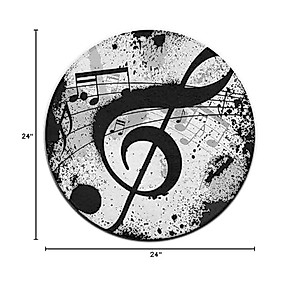Large Round Area Rug Home Bedroom Decor Mat Modern Non Slip Circular Bathroom Rugs Outside Carpet Compatible with Gunge Black & White Music Notes 24inch(60cm)