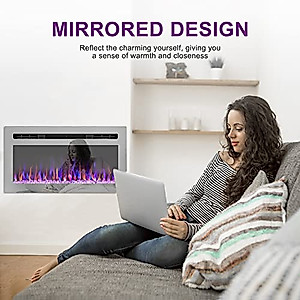 Ooiior 31 Inch Electric Fireplace with Remote Control, Recessed and Wall Mounted Ultra-Thin Fireplace Heater and Linear Fireplace, with Timer, Adjustable Flame Color, 750/1500W