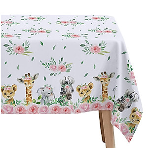 HIPVVILD Safari Tablecloth for Girls - Disposable Jungle Party Tablecover Supplies, Jungle Animal Safari Theme Birthday Baby Shower Table Cloth Decorations - 4 Pack (54in x 108in)