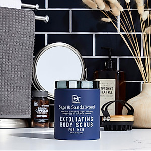 Dr. Wellness Body Scrub for Men- Ultimate Exfoliating Scrub Infused with Sage & Sandalwood, Men’s Body Wash in Jar with Twist Top, 23 oz, For All Skin Types