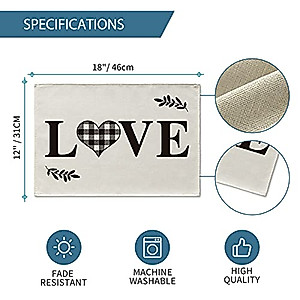 Artoid Mode Love Family Together Home Buffalo Plaid Placemats for Dining Table, 12 x 18 Inch Holiday Vintage Thanksgiving Washable Table Mat Set of 4