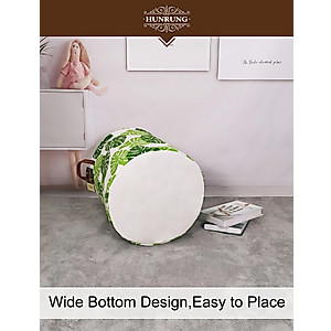 HUNRUNG Laundry Hamper,Large Canvas Fabric Lightweight Storage Basket Toy Organizer Dirty Clothes Collapsible Waterproof for College Dorms, Children Bedroom,Bathroom (Round Leaf)