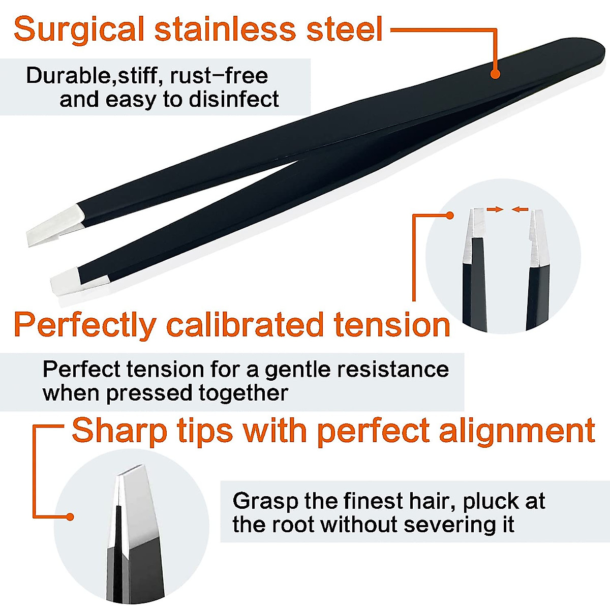 Professional Tweezers for Eyebrows, 6 Pack Stainless Steel Tweezers for Ingrown Hair Removal, Precision Brow Tweezers for Women & Girls, Plucking Daily Beauty Tool with Leather Travel Case