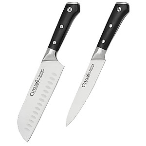 Cutluxe Santoku & Utility Knife Set – Forged High Carbon German Steel – Full Tang & Razor Sharp – Ergonomic Handle Design – Artisan Series