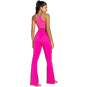 Sunzel Flare Leggings, Crossover Yoga Pants for Women with Tummy Control, High-Waisted and Wide Leg Hot Pink