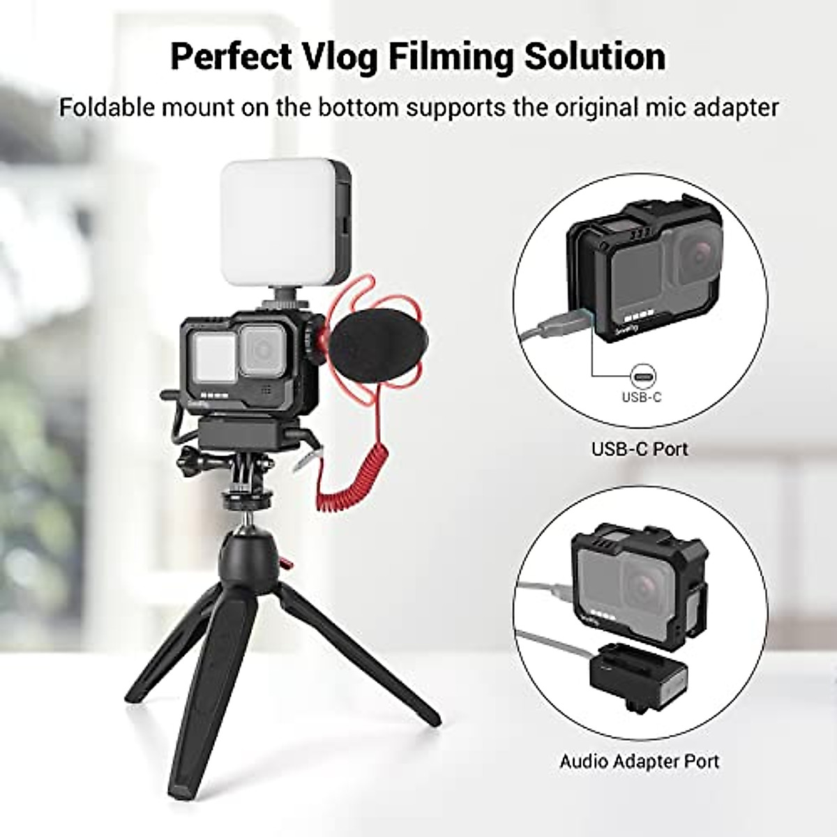 SmallRig Hero11 Cage / HERO10 Black Cage / HERO9 Cage for GoPro with 2 Cold Shoe Mounts for Mic and Led Video Light for GoPro Hero 11/10 / 9 Black 3083B