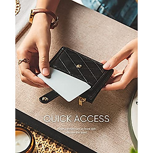 Vulkitty Slim Wallet for Women Minimalsit Bifold Leather Purse RFID Blocking Small Credit Card Wallet with Zipper Pocket(Black)