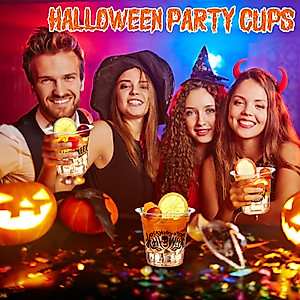 Sliner 60 Pcs 12oz Halloween Cup Happy Halloween Clear Disposable Plastic Cups Bat Ghost Spider Halloween Party Supplies for Cold Drink Beer Ice Cream Beverage Snacks Party Decoration