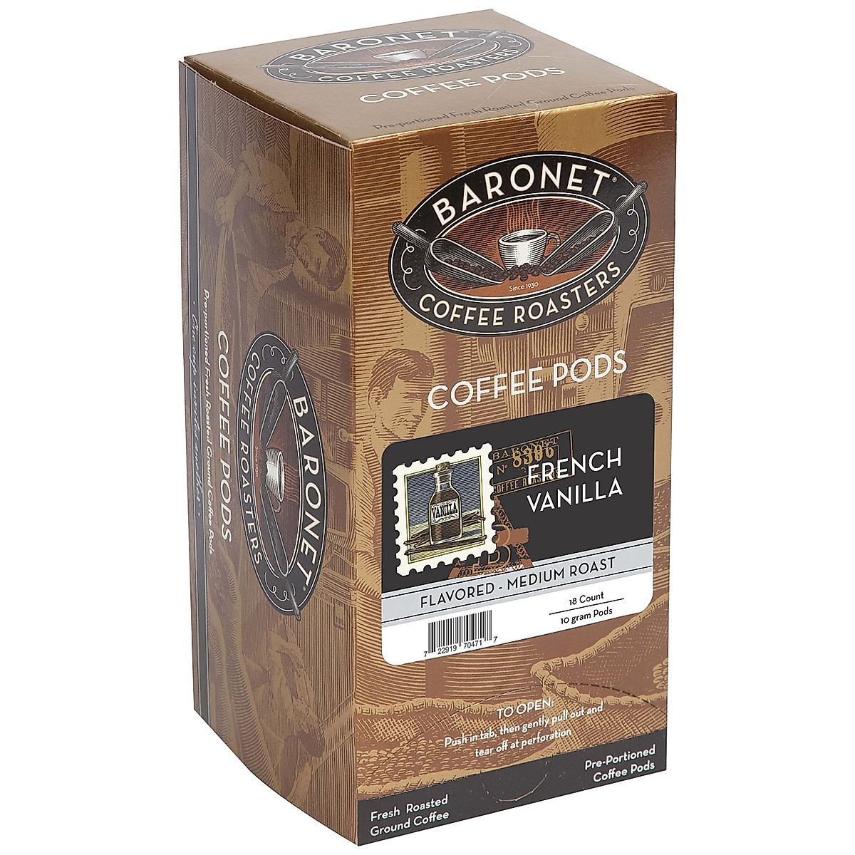 Baronet Coffee Pods [French Vanilla-54 Pods] Flavored Single Cup Use, Compatible with Senseo Coffee Machines [3 Boxes of 18 Single Serve 10 Gram Pads] Regular Strength Soft Coffee Pods, Medium Roast