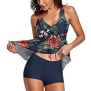 UNIQWETO Tummy Control Tankini Bathing Suits for Women 2 Piece Swimsuits Tank Top with Boyshorts XX-Large