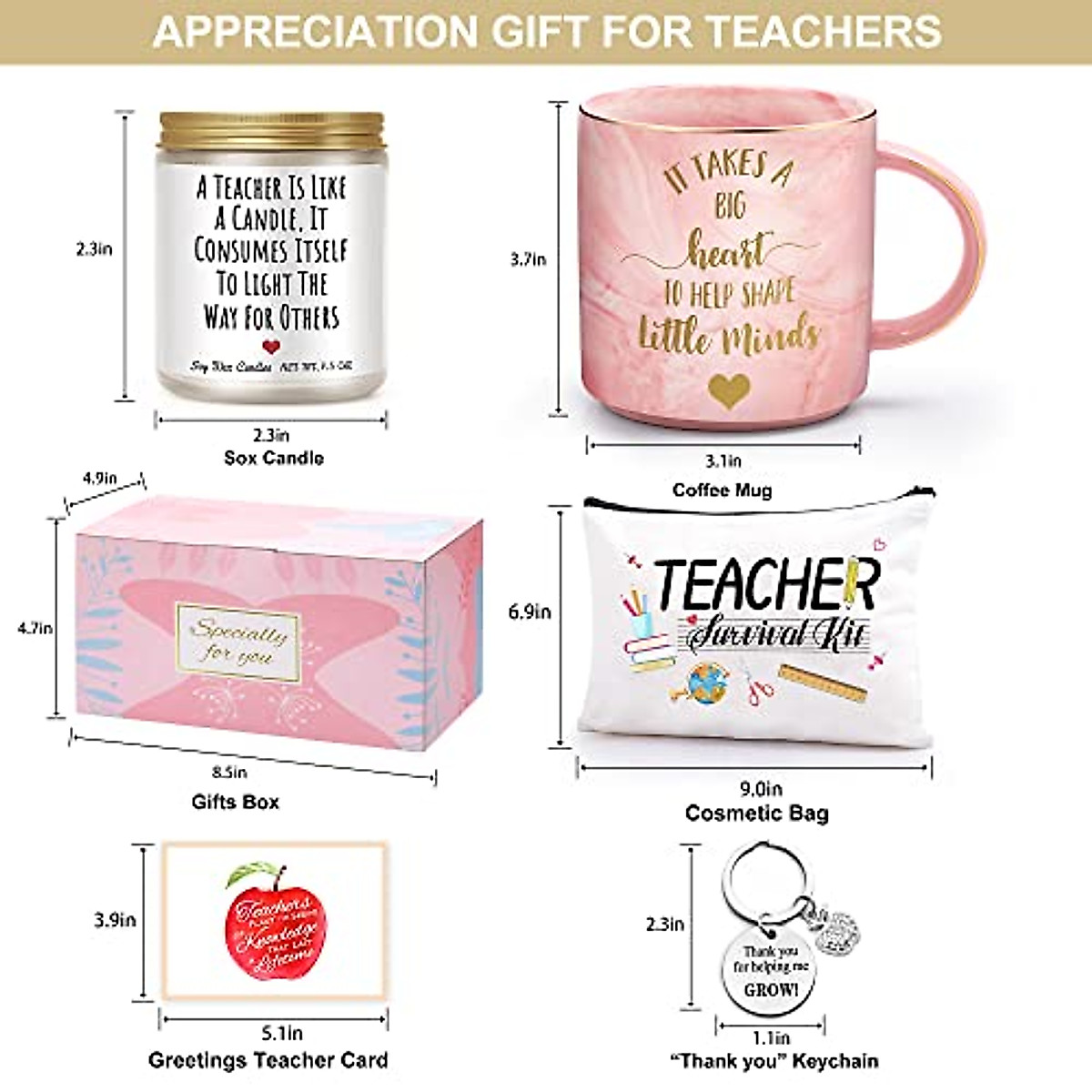 Teacher Gifts Thank You Gifts Basket for Women Teacher Appreciation Gifts Sets from Student Best Teacher Gifts Big Heart Pink Coffee Mug Graduation Gifts Cups Keychain Candle Gifts for Teachers Women2